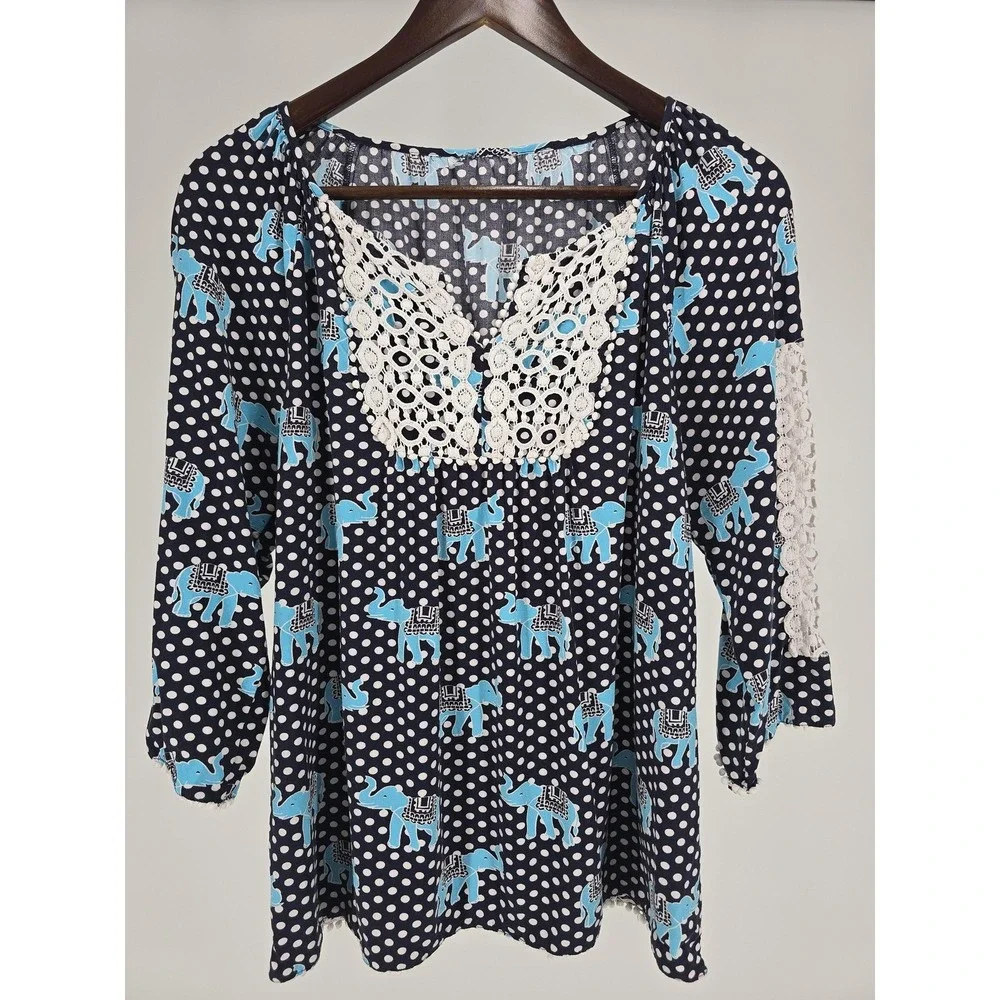 Source Unknown | Tops | Boho Elephant Tunic Top Womens Medium Polka Dot ...